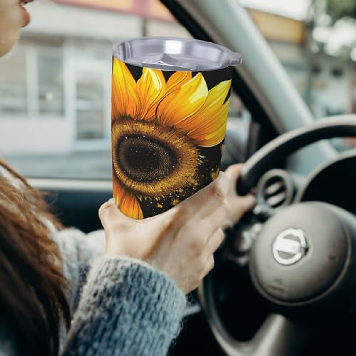 AYCZN Watercolor Sunflower Butterfly 20 OZ Tumbler Stainless Steel Travel Coffee Mug, Floral Insulated Water Bottle with Lid and 2 StrawsLeakproof Thermal Cup