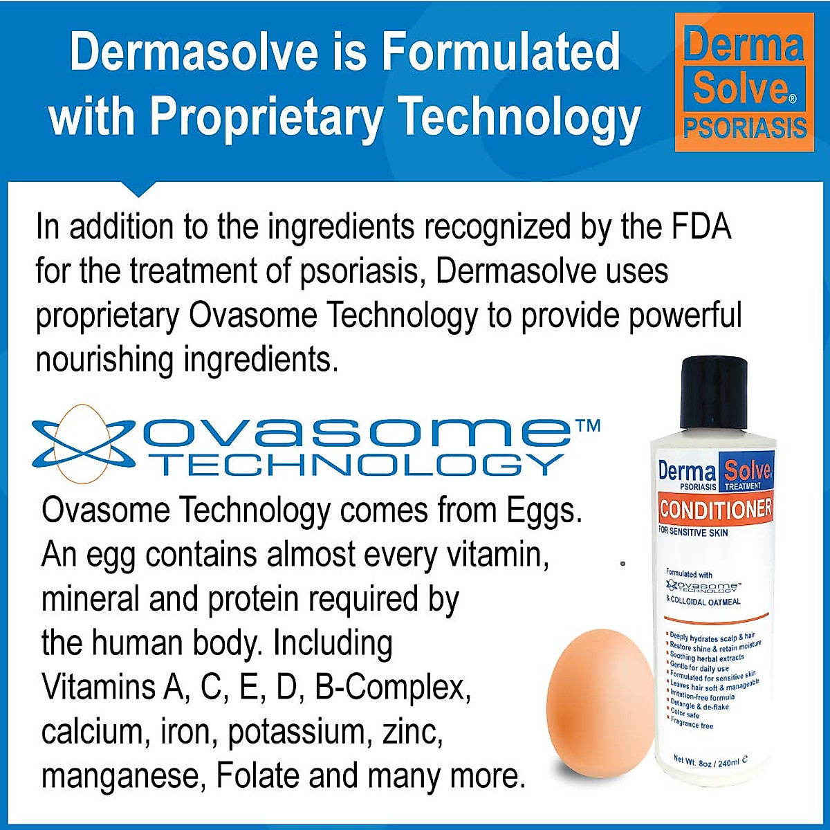 Dermasolve Psoriasis Conditioner - Soothing Anti Dandruff, Seborrheic Dermatitis, Sensitive Skin, Flaky, Itchy, Dry Scalp & Damaged Hair Repair