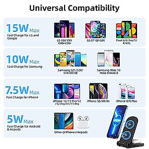 Wireless Charger for iPhone/Samsung/AirPods, 2-in-1 iPhone Charger Fast Charging, Wireless Charging Station for iPhone14/13/12/11/Pro/Max/SE/XS/XR/X/8 Plus/8, AirPods/Google/LG/Sony, etc