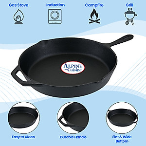 Alpine Cuisine Pre-seasoned Cast Iron Frypan 10-Inch - Black Cast Iron Frypan - Durable, Heavy Duty Cooking Pans - Multipurpose Use Kitchen Pans