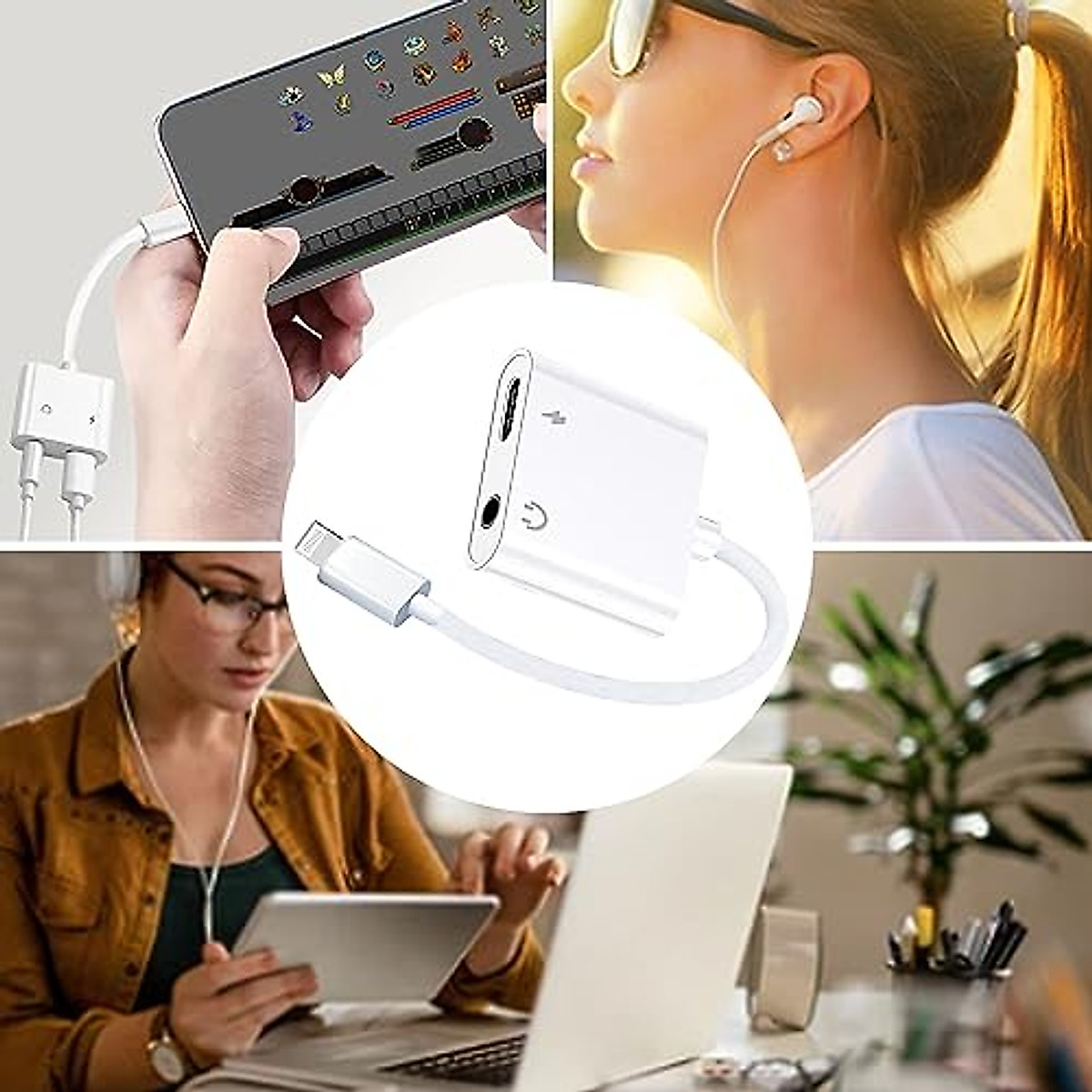 Lightning to 3.5mm Headphone Jack Adapter, 2 in 1 Headphone Adapter [Apple MFi Certified] Aux Audio and Charger Adapter Dongle Cable Splitter Compatible with iPhone, 2 Pack