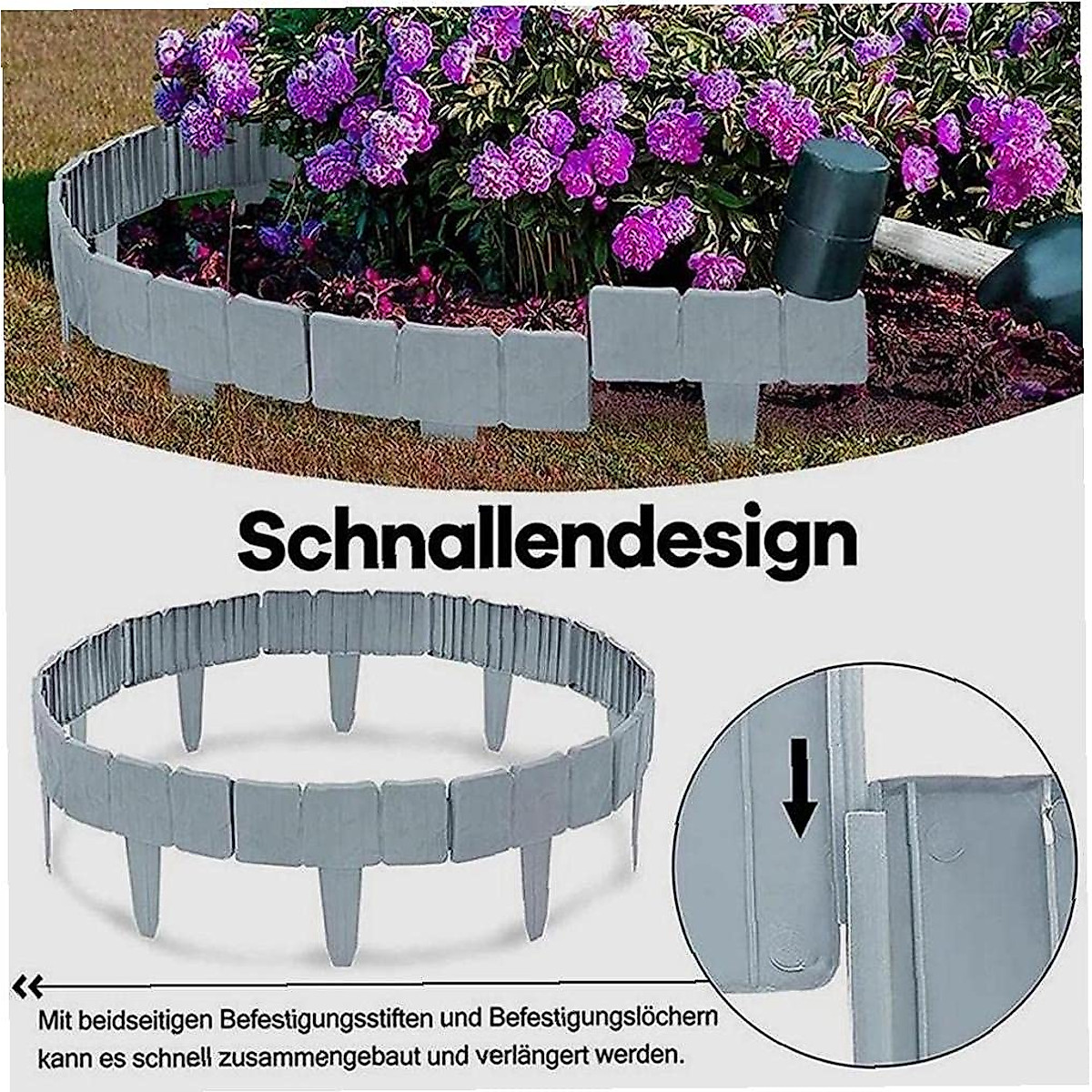 TOSSPER 20pcs Garden Border Edging, Stones Effect Fence Decorative Flower Bed Edging for Garden Lawn Landscape Interlocking Outdoor Lawn Stakes (Grey)