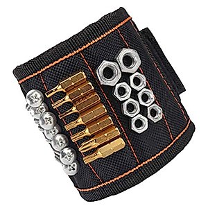 WARTOOL Magnetic Wristband Tool Belt with 5 Strong Magnets for Holding Screws, Nails, Bolts, Drill Bits, Perfect Gifts for Men/Women,Dad, Husband, Boyfriend, DIY Handyman, Woodworker Black