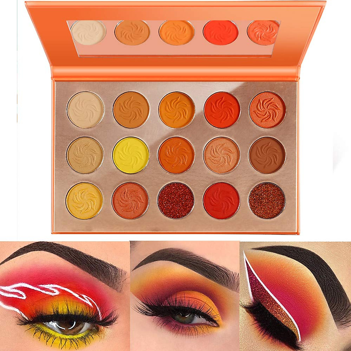 DE'LANCI Burnt Orange Eyeshadow Palette Fall Makeup Matte Shimmer Pressed Glitter Eye shadow 15 Warm Color Shadows Sunset Makeup Palette Nature Tone Eye-catching Chili Pallete