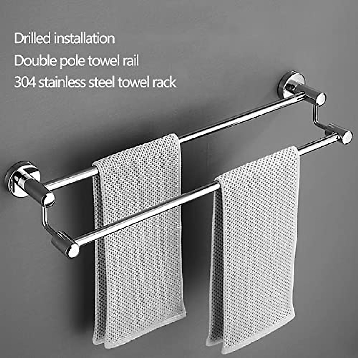 Double Bar Stainless Steel Towel Storage Holder Smooth Rounded Corner Wall Mounted Bath Towel Rail Bar for Bathroom Kitchen, Towel Shelf Towel Rack (Size : 80cm)