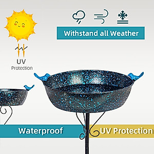 VEWOSTAR Outdoor Garden Bird Bath, Metal Birdbath with Stable Stakes Bird Feeders for Outdoor Yard Lawn Patio (3" Deep*35" Height)