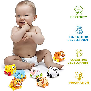 Liberty Imports 8 PCS Cartoon Animals Friction Push and Go Toy Cars Play Set for Babies and Toddlers | Cute Mini Play Vehicles Party Favors - Age 18 Months and Up