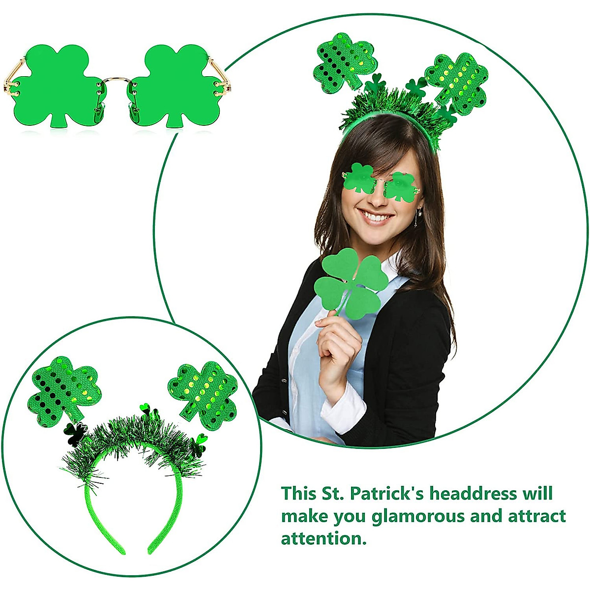 St. Patrick's Day Headband Costume St. Patrick's Day Accessories Shamrock Green Headband Green Shamrock Sunglasses for St Patricks Day Irish Party Supplies Favors