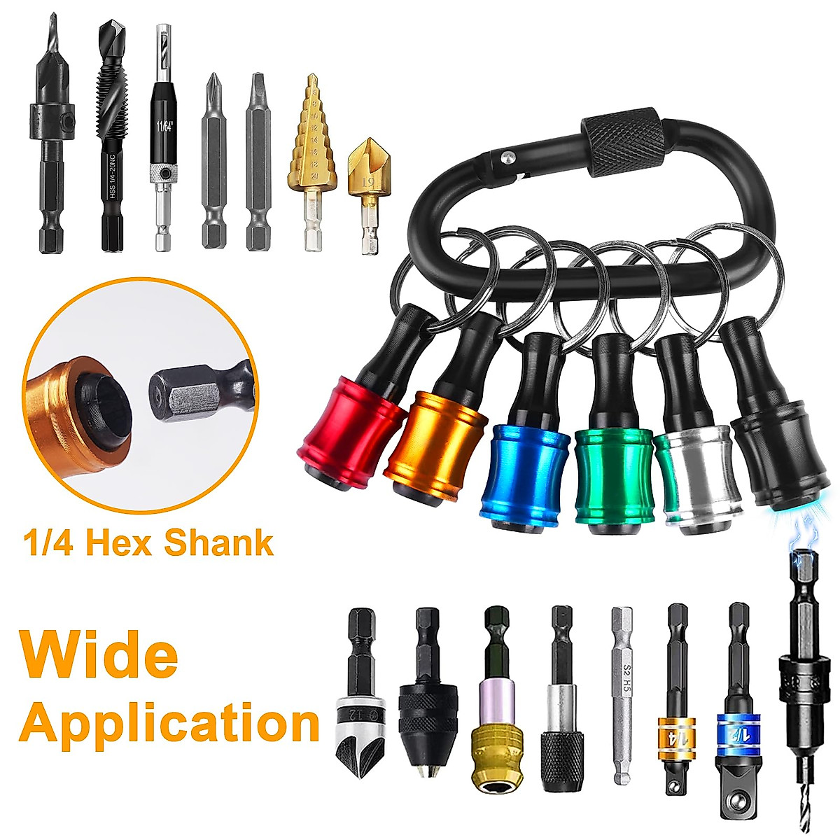 Bit Holder Stocking Stuffers for Men Gifts for Christmas Cool Gadgets Tool 1/4 Hex Shank Socket Magnetic Screwdriver Bit Holder Keychain Impact Driver Extension Bar Birthday Gifts Ideas for Dad Adult