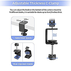JINSUI Overhead Phone Mount with Holding Arm, Adjustable Camera Desk Mount with Phone Holder and 360° Ball Head, Table C-Clamp Mount Stand for Webcam, Light, Video Recording, Live Streaming