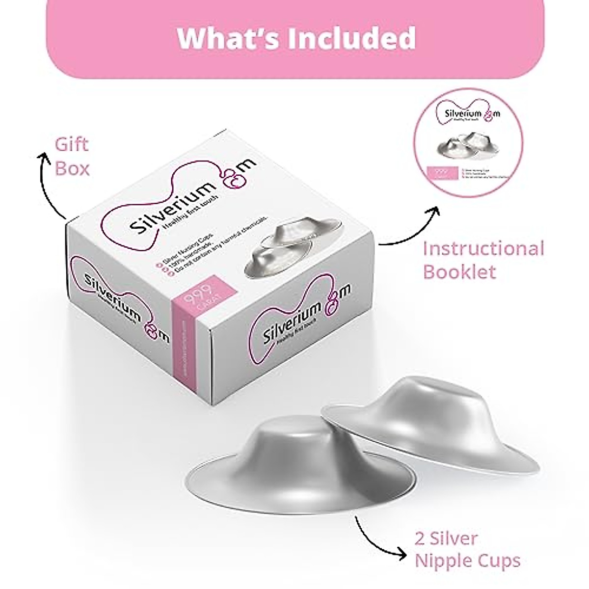 Silveriumom The Original Silver Nursing Cups - Nipple Shields for Nursing Newborn - 100% Pure Silver 999 Silver and Handmade - Nipple Covers Breastfeeding