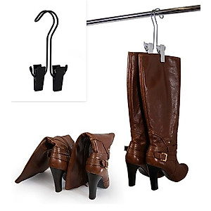 Boottique The Original Boot Hanger - Shoe Storage Space Saver (Set of 3); Boot Hanger, Boot Holder, Boot Clips (Black)