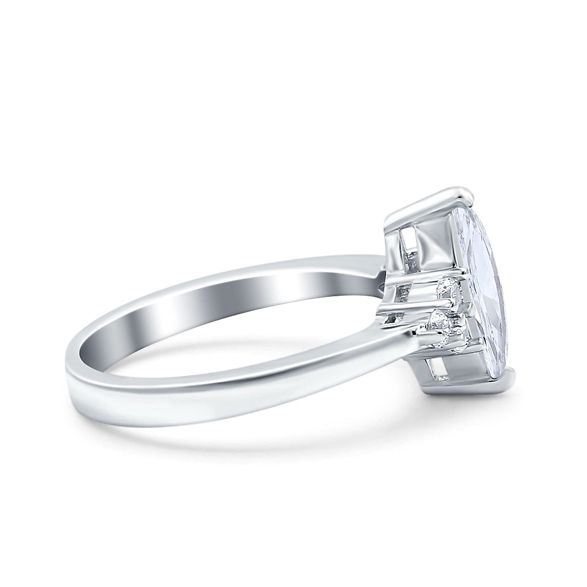 Blue Apple Co. Simulated Cubic Zirconia Size-5 Vintage Art Deco Marquise Wedding Engagement Bridal Ring CZ 925 Sterling Silver