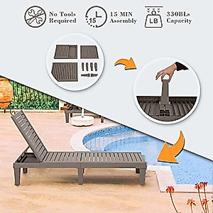 DIMAR GARDEN Outdoor Lounge Chair,Pool Chaise Lounge Waterproof Sunloungers,Taupe