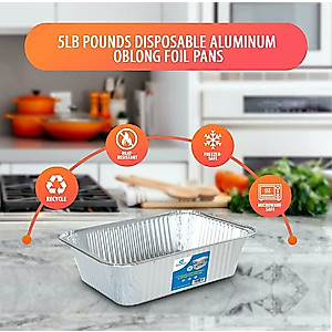 Diplastible Oblong Disposable Aluminum Pans with Lids - 20 Pack - 8.5 x 6 x 2.5 in 5-lb Pan with Foil Covers Perfect for Baking Cooking Food and Storage Container