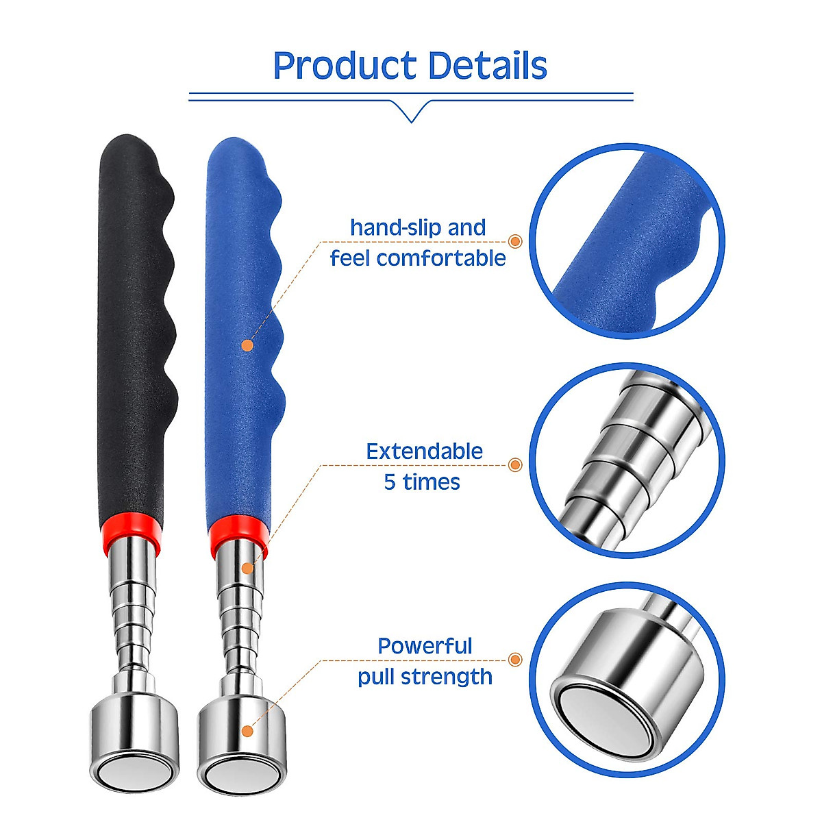 Telescoping Magnetic Pickup Tool 20 Lbs Magnet Extension Tool Telescoping Magnet 30 Inch Extendable Magnet Stick Gadget for Men Suitable for Birthday Father's Day Christmas (Blue and Black,2 Pieces)