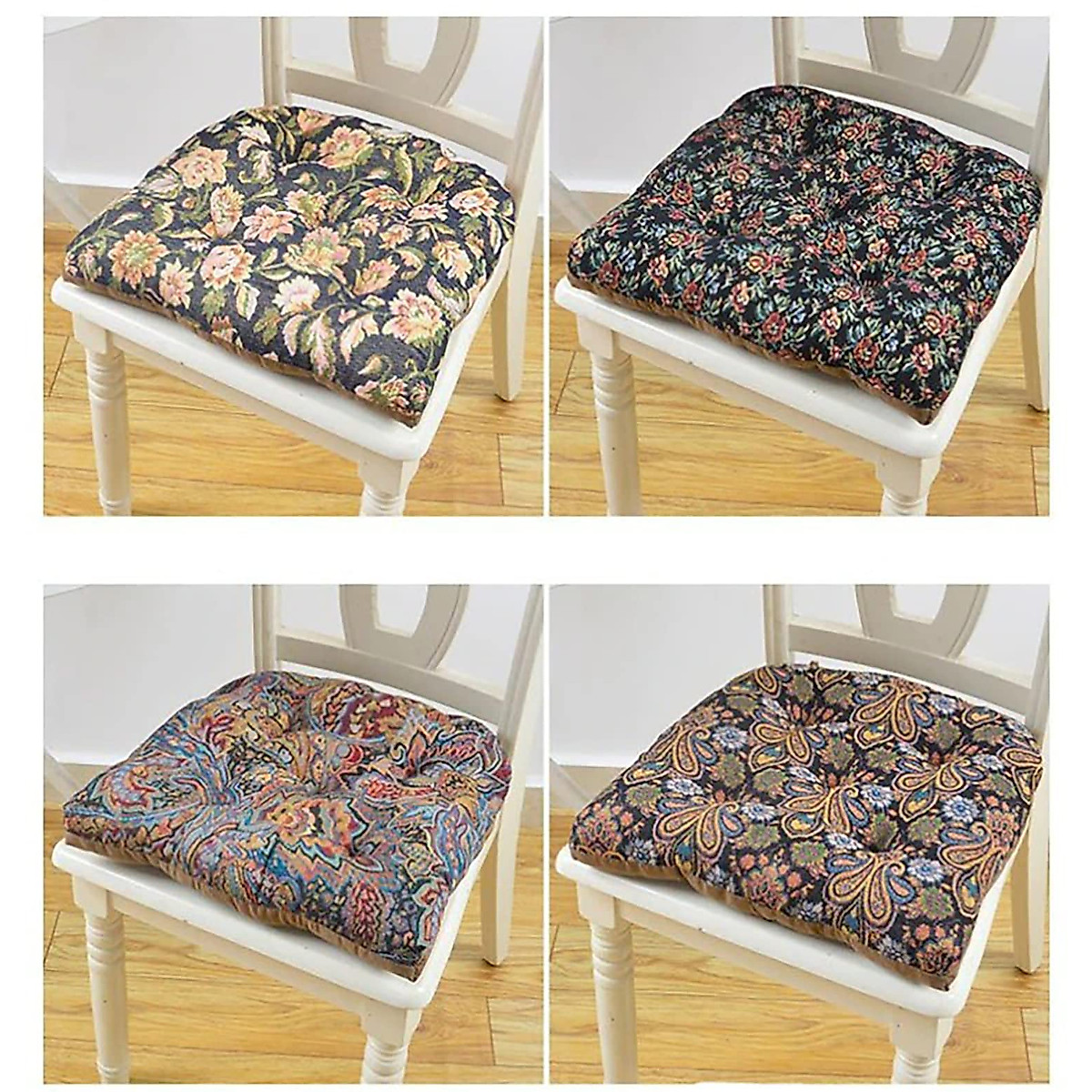 Chair Cushions for Dining Chairs 6 Pack - Thickening European Style Kitchen Chair Cushions Set of 6 with Ties, U-Shaped Tufted Flower Chair Cushions for Kitchen Sofa Office Room Decor 17 x 17 Inches