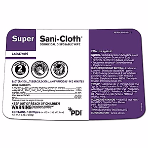 PDI-Q55172 Professional Disposables Surface Disinfectant Super Sani-Cloth Wipes, 160 Count - Purple