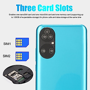 TUORE Smart Phone, 6.5 Inch Mobile Phone 5MP Front 13MP Rear Camera RAM 6GB ROM 64GB 3 Card Slots Ultra Long Standby Time 100-240V Face Recognition for Adults (US Plug)