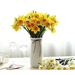 Hananona 10 Pcs Artificial Daffodils Flowers Narcissus Spring Flower Fake Silk Flower Arrangement for Home Wedding Decor (10, Yellow)