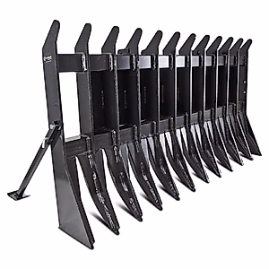Titan Attachments Skid Steer Root Rake Attachment 66in Wide, Universal Quick Tach Hookup, Root Clearing Brush Rake, Land Clearing Site Prep Implement, Roll Debris, Silage, Brush to Burn Pile
