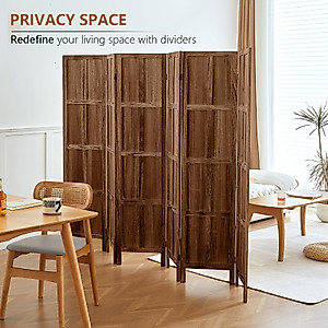 BMWEI 4 Panel Room Divider, 5.6 FT Folding Privacy Screen Room Divider, Partition Divider for Room Separation, Wooden Room Screen Divider Freestanding, for Home Office, Bedroom (Brown)
