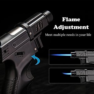 PROMISEButane Torch Lighter Gun Torch Blow Torch -Sleek Adjustable Butane Torch Adjustable Flame Lock Cooking Torch Cigar Lighter Lighter Camping Home Use Welding Chef etc (Black)
