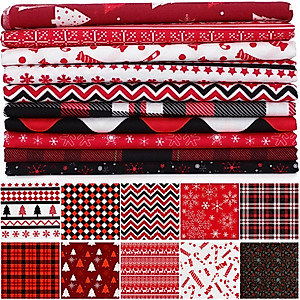 Hicarer 10 Pcs 20"x20" Christmas Cotton Fabric Square Bundles Red Black Reindeer Plaid Snowflake 10 Patterns Patchwork Christmas Fat Quarters for DIY Xmas Art Sewing Home Party Craft