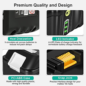 APTOOLER Replacement for Makita 18V Battery 6.0Ah 4/pk Compatible with Makita BL1815 BL1830 BL1835 BL1840 BL1850 BL1860 18volt Battery