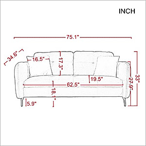 Morhome Sofas for Living Room,Pillowed Back Cushions and Arms, Durable Modern Upholstered Fabric-Navy Blue