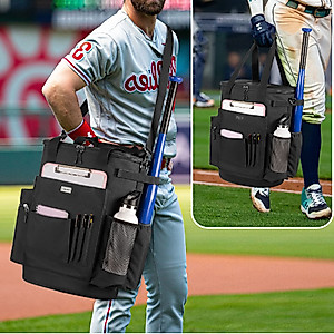 GOBUROS Baseball Ball Bucket Bag with Large Capacity, Baseball Coach Bag with Anti-Slip EVA Bottom, Softball Ball Bag with Large Space for Bat, Gloves, Scoreboards and Other Accessories
