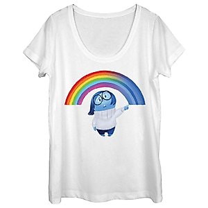 Fifth Sun Pixar Inside Out Sadness Rainbow Women's Short Sleeve Tee Shirt, White, X-Large