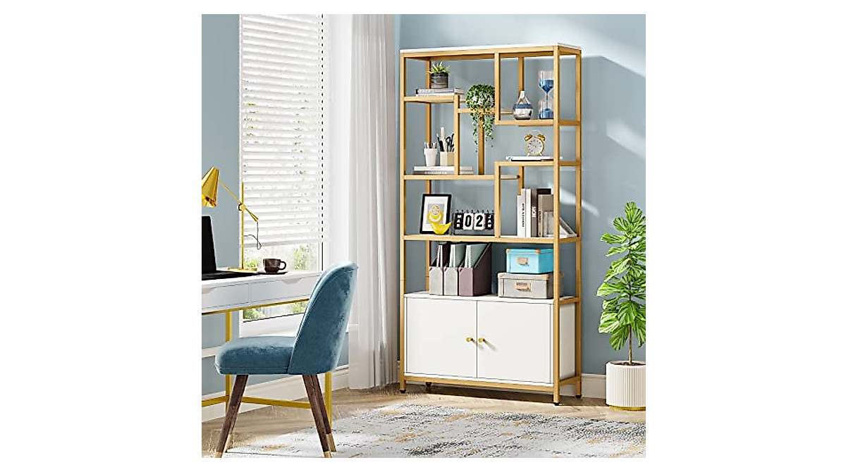 Tribesigns White Gold Bookshelf - Modern 6-Tier Bookcase