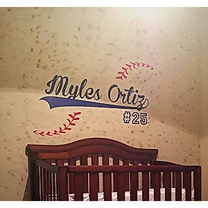 Custom Name Added to Baseball Vinyl Wall Decal Baseball Theme Personalized Removable Sticker Perfect for Above Bed Sports Room