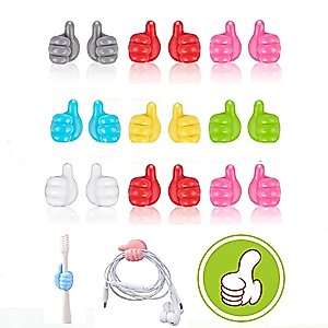 Smarthome 10pcs Silicone Wall Thumb Hooks, Self Adhesive Thumb Hook Cord Cable Holder, Creative Thumb Wall Key Toothbrush Earphone Hooks, Cable Clip Cord Holder (10)