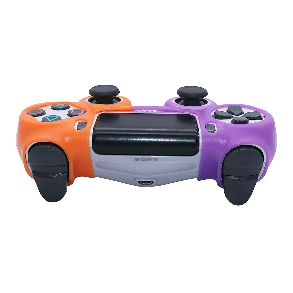 Water Transfer Printing Silicone Skin for PS4 RALAN, Silicone Skin Controller for PS4 Slim/PS4 Pro Controller (Black Pro Thumb Grip x 8,Cat + Skull Cap Cover Grip x 2)