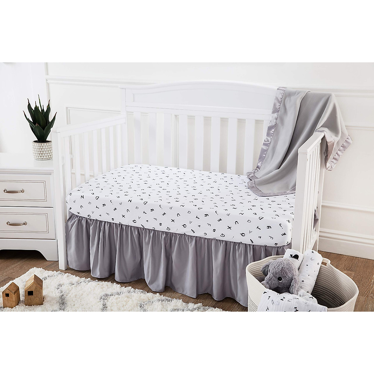 American Baby Company Ultra Soft Microfiber Ruffled Crib Skirt, Grey, for Boys and Girls