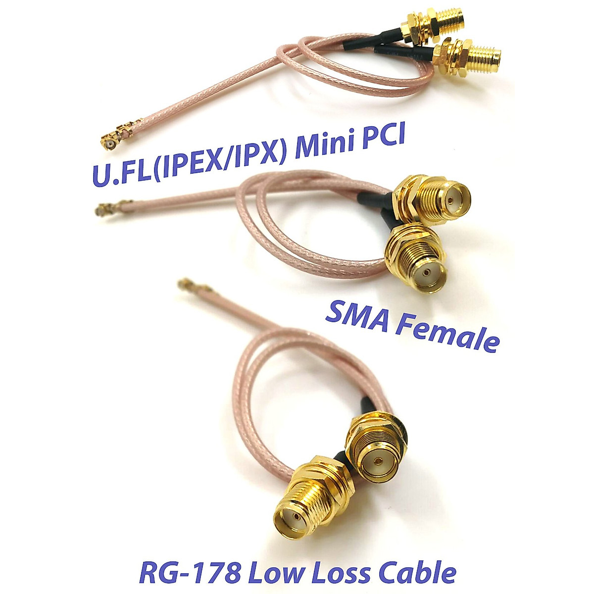 Pack of 4 RF U.FL(IPEX/IPX) Mini PCI to SMA Female Pigtail Antenna Wi-Fi Coaxial RG-178 Low Loss Cable (7 inches (17.8 cm)))