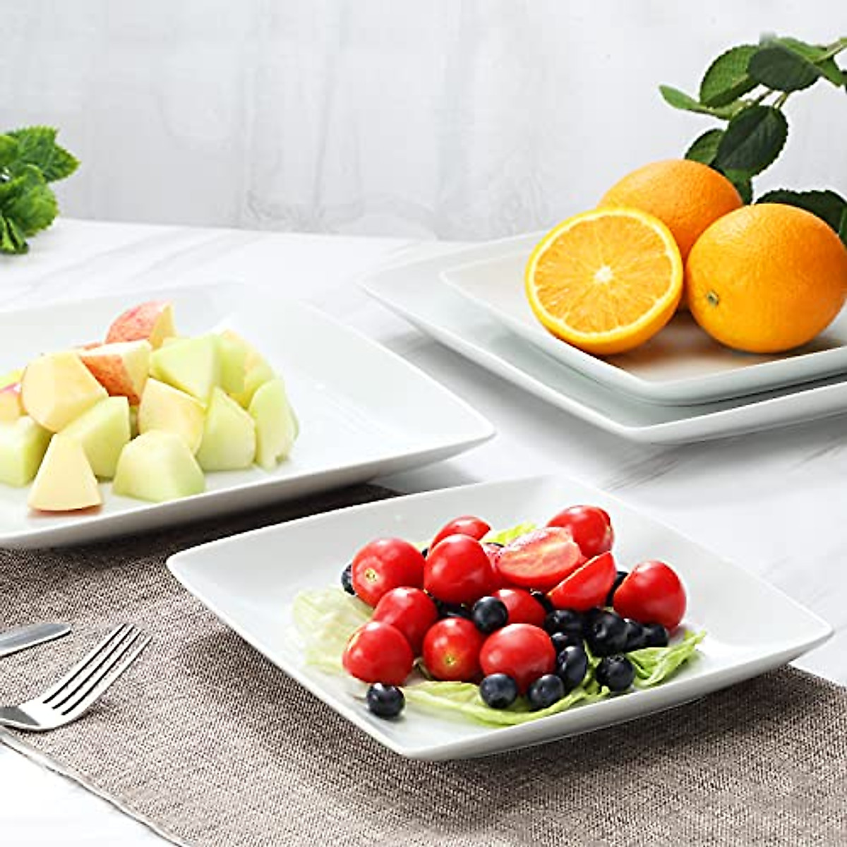 Yedio Porcelain Square Dinner Plates, 10.75 Inch Square Serving Plate for Steak, Pasta, Salad, Snacks, Pizza, Appetizer Plates-Set of 6, White