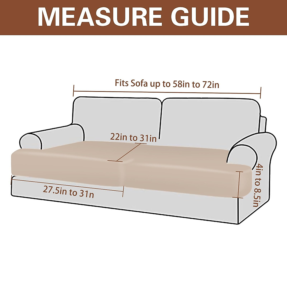 Auctus Polyurethane Leather T-Cushion Covers Waterproof Elastic Seat Covers, Waterproof Sofa Cushion Covers, Furniture Protectors, Sofa Cushion Covers, Sofa Seat Covers (2 Pieces, Light Camel)