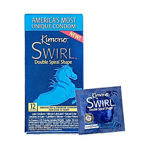 Kimono Swirl Condoms - Double-Helix Twisting Shape, Condom Innovation, Extreme Sensations, More Comfort, Lubricated, with Reservoir Tip, Natural Latex Condoms, Vegan, No Latex Odor (Pack of 12)