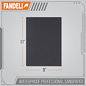 Fandeli | Waterproof Sandpaper | 1500 Grit | 25 Sheets 9'' x 11'' | For Car Polishing, Wooden Furniture Sanding and Metal Sanding | Water Resistant