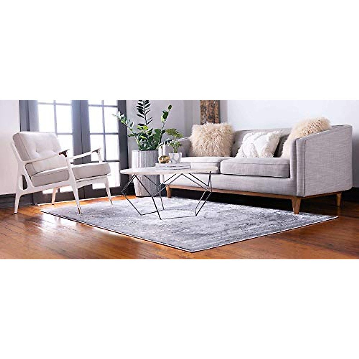 Unique Loom Leila Collection Distressed, Traditional, Vintage, Geometric, Border, High-Low Pile Area Rug (3' 3 x 5' 3 Rectangular, Gray/Ivory)