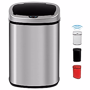 Hudada Kitchen Trash Can 13 Gallon Garbage Can Brushed Stainless Steel Waste Bin Automatic Trash Can Touch Free High Capacity 50 Liter with Lid for Kitchen Home Office Living Room Bedroom