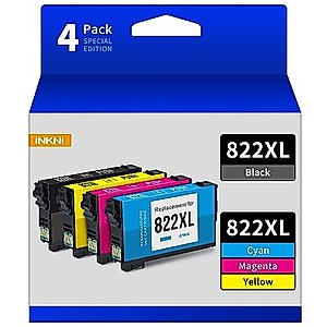 822 822XL Ink Cartridges Remanufactured Replacement for Epson 822 XL 822XL Printer Ink for Workforce Pro WF-3820 WF-4820 WF-4830 WF-4833 WF-4834 (Black,Cyan,Magenta,Yellow) 822XL Ink Cartridges Combo
