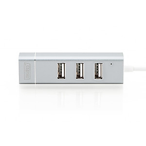 DIGITUS USB Type-C 2.0 Hub - with Fast Ethernet LAN Adapter - 3X USB-A Ports 480 Mbps - 1x RJ45 Port 100 Mbps - Plug & Play - Silver