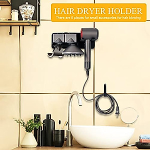 GTHUNDER Hair Dryer Holder Wall Mounted Bathroom Blow Dryer Holder Storage Rack,Multi-Functional Hair Dryer Rack for Dyson Hair Dryer Holder,laifen Hair Dryer Holder(Black)