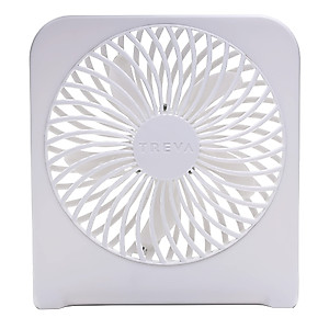 Treva 5-Inch USB and Battery Powered Desk Fan With Two Cooling Speeds and Adjustable Tilt, Small USB Fan Cubicle Accessories Durable and Long Lasting (White)