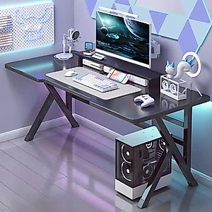 JENPECH 40In Gaming Desk, Computer Desk, Computer Game Table with X-Shaped Steel Legs, Ergonomic Sturdy PC Workstation Desk for Home Office with 2 Cable Holes (Black-24x40inch)