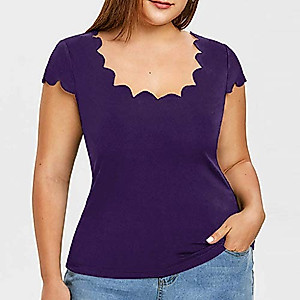 Women's Short Sleeve Shirt,Casual Round-Neck Blouse Flowy Loose Tank Tops Solid Color Tunic Plain Summer Plus Size Tee